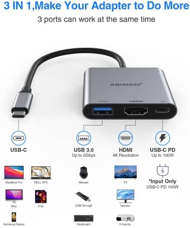 USB C to HDMI Multiport Adapter with 4K HDMI Output, Type-C Hub ...